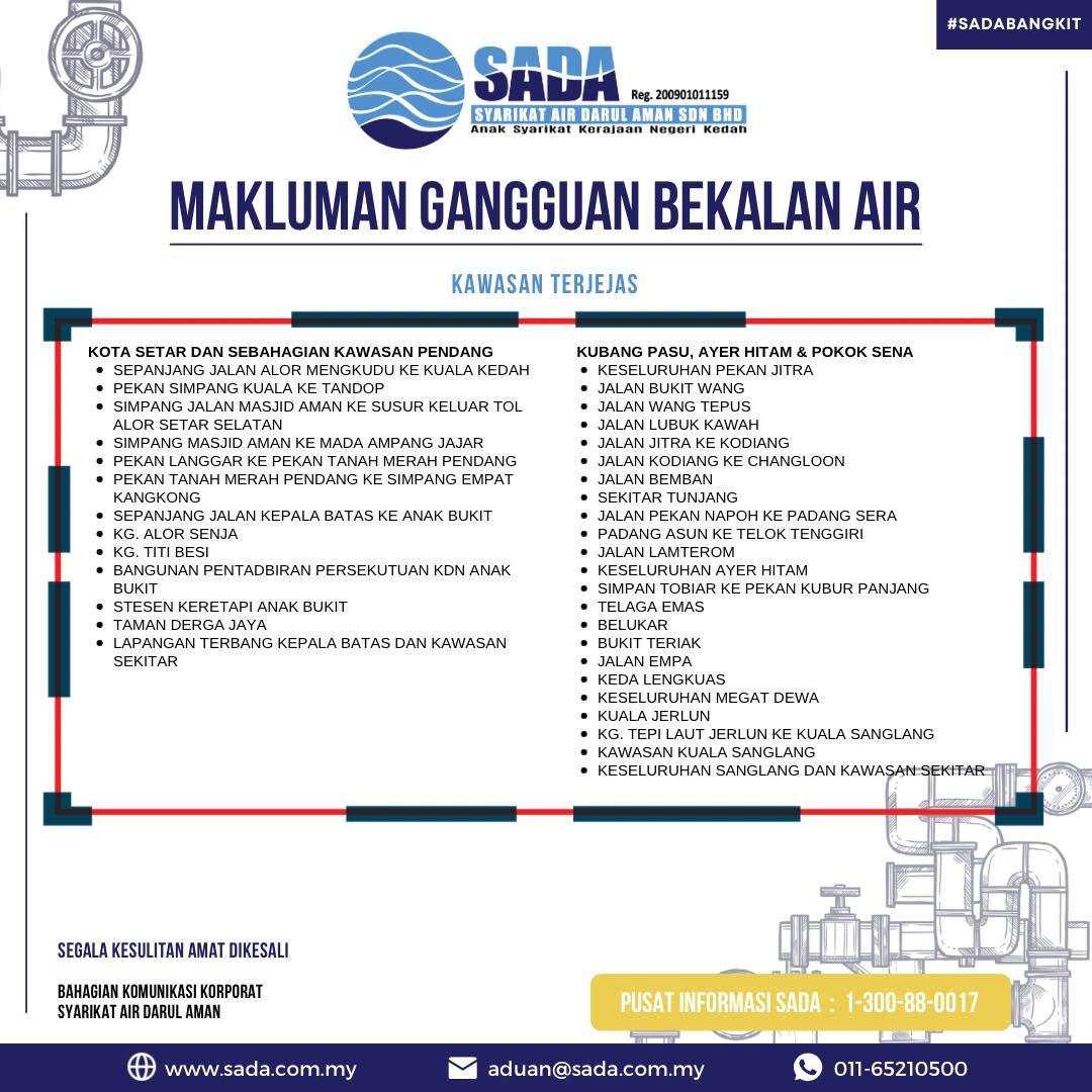 MAKLUMAN GANGGUAN BEKALAN AIR BAGI KAWASAN YANG TERLIBAT OLEH PIHAK ...